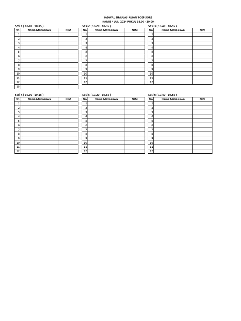 Jadwal Simulasi TOEP | PDF