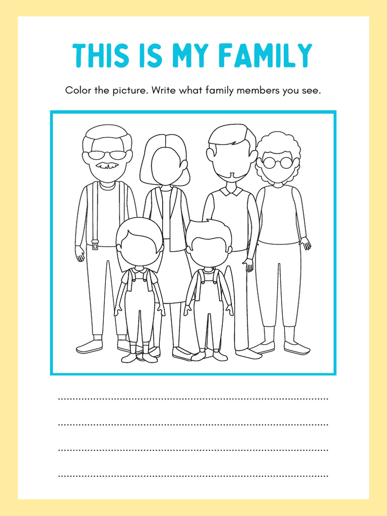 This is My Family Coloring Worksheet in Yellow Blue Simple Style ...