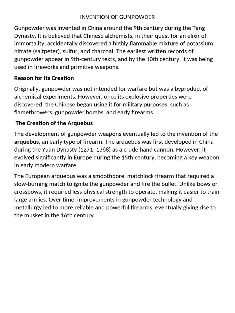 INVENTION OF GUNPOWDER | PDF