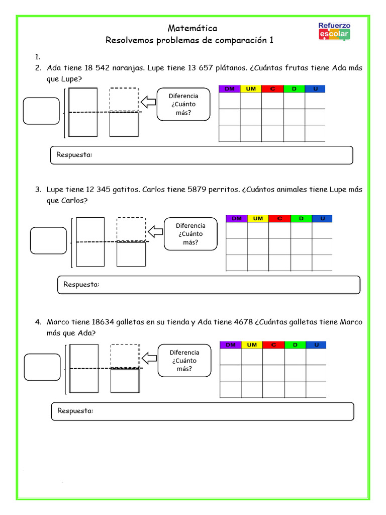 04 Abril Ficha Ref Resolvemos Problemas de Comparacion 1 Paev | PDF