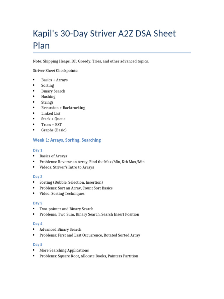 Striver A2Z DSA 30day Plan Kapil | PDF | Algorithms | Computer Programming
