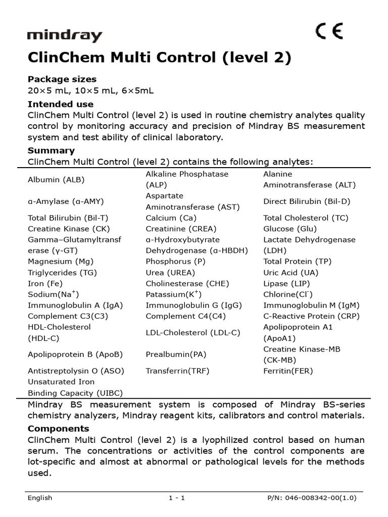 H-046-008342-00 Clinchem Multicontrol 2 (CE | PDF | Assay | Elisa