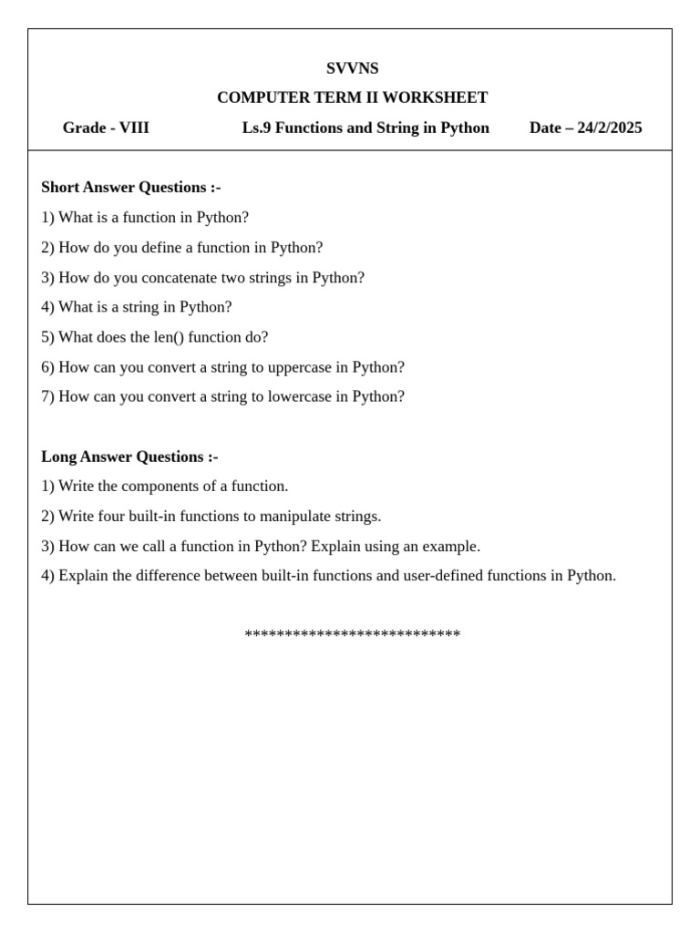 G8 - Functions and String in Python | PDF