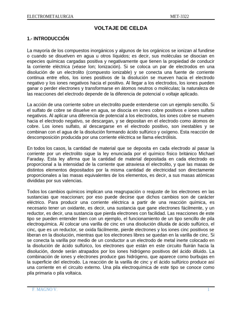 Voltaje de Celda | PDF | Electrodo | Electrólito