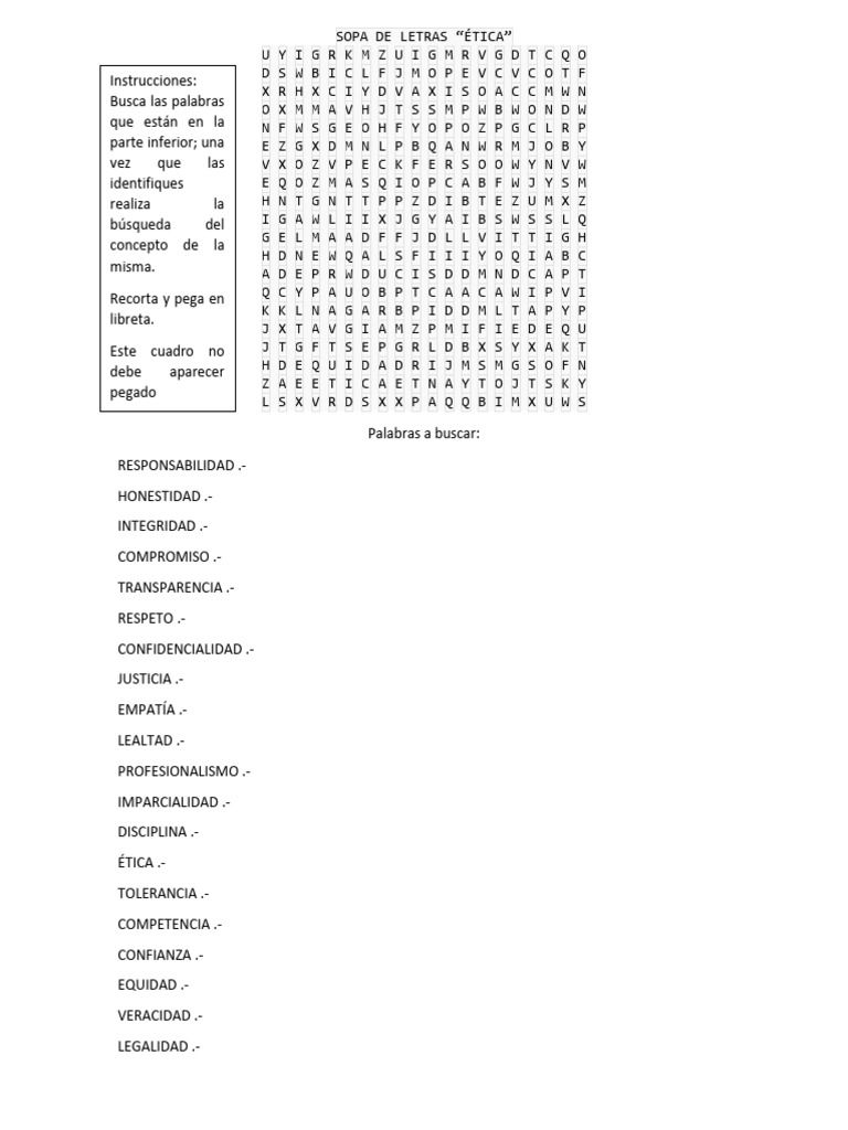 SOPA DE LETRAS etica | PDF