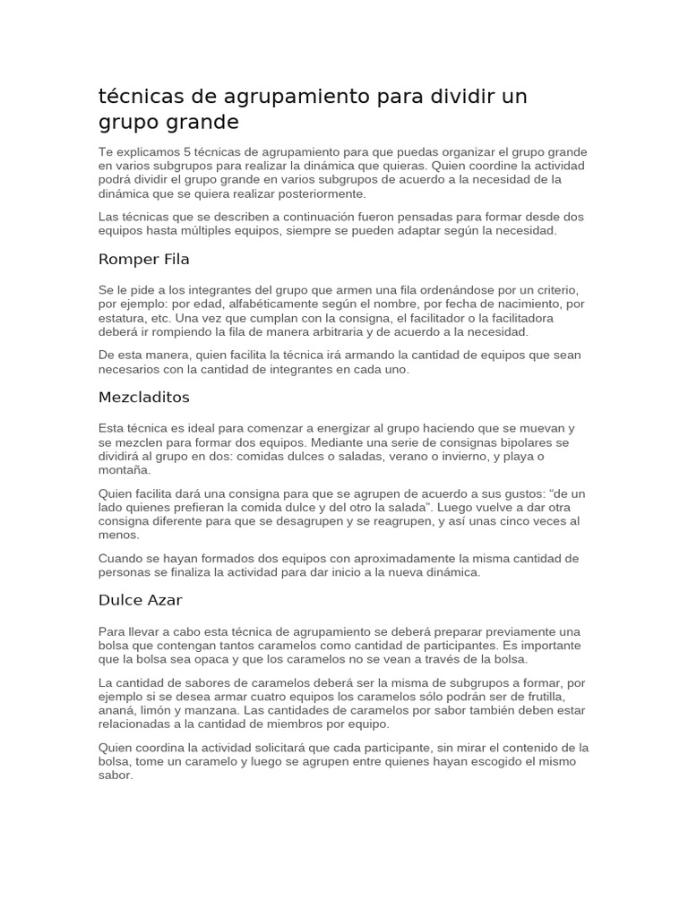 Técnicas para Dividir Grupos Grandes | PDF