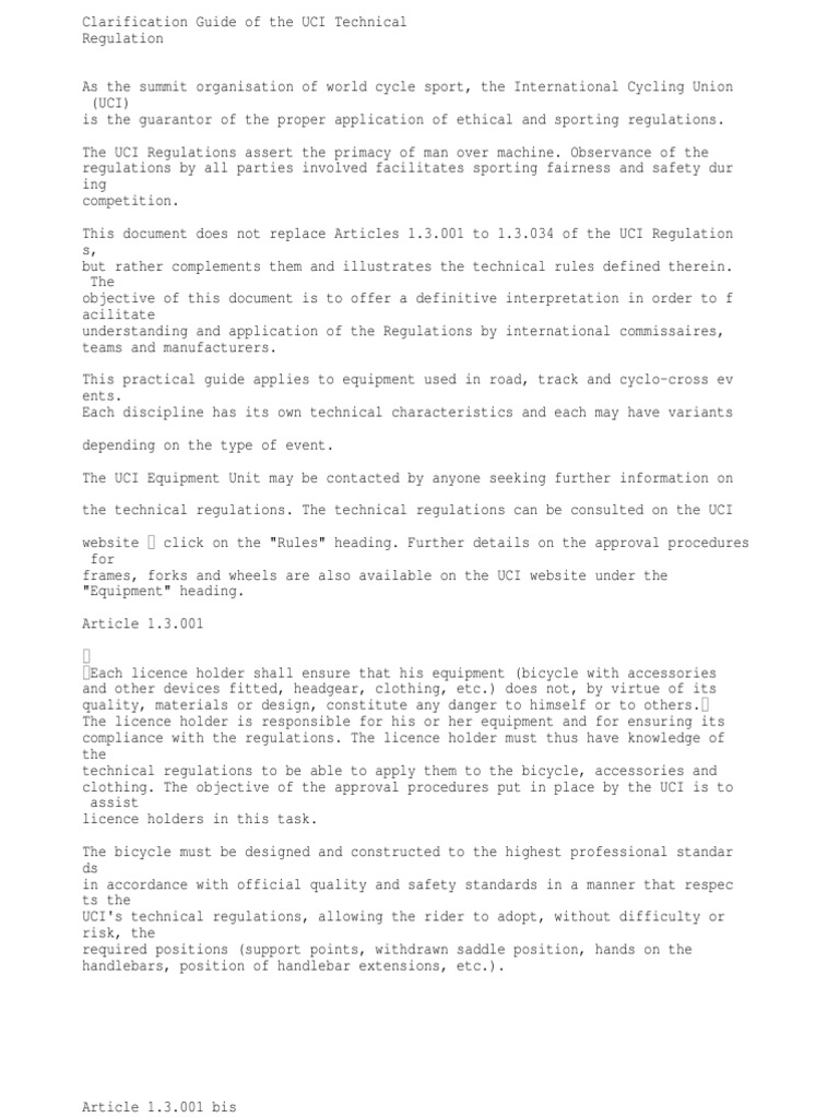 Clarification Guide of The UCI Technical Regulation en | PDF | Maxima And Minima | Human Powered ...