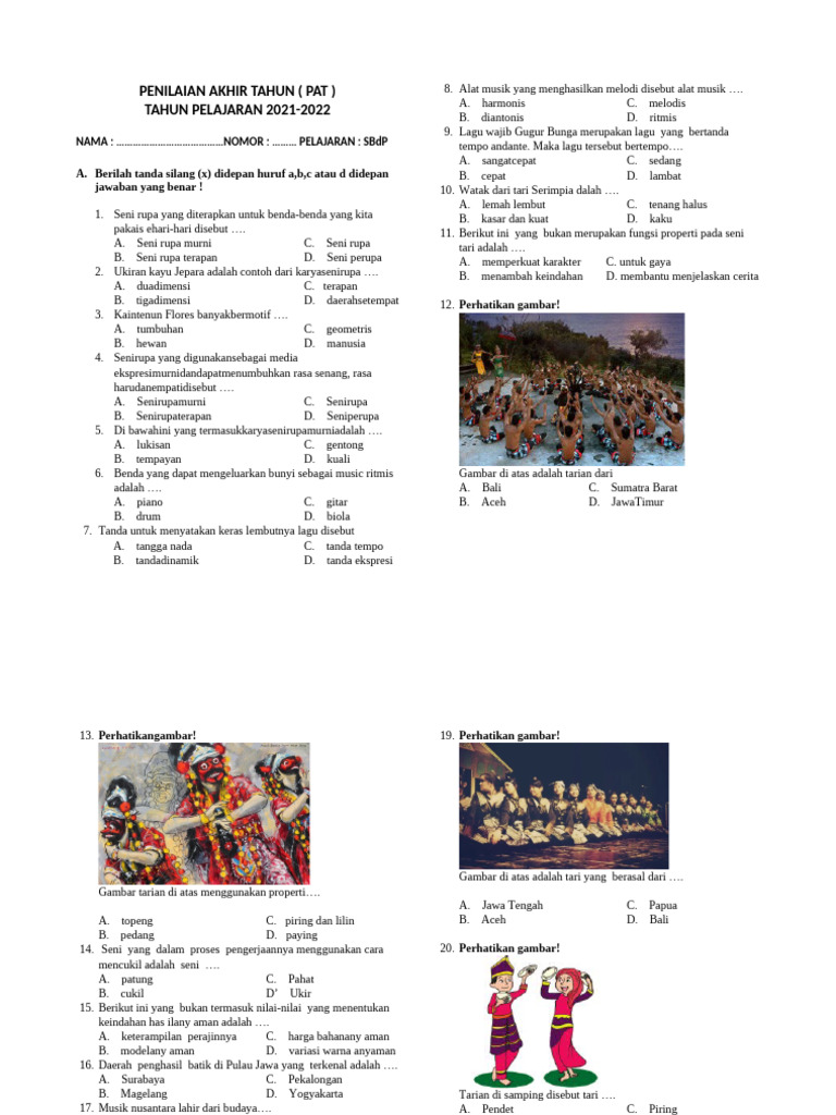 Soal PAT SBdP 2021-2022 | PDF