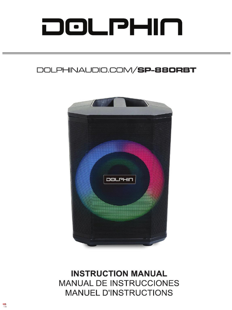 DOLPHIN SP-880RBT Portable Bluetooth Party Speaker Instruction Manual | PDF