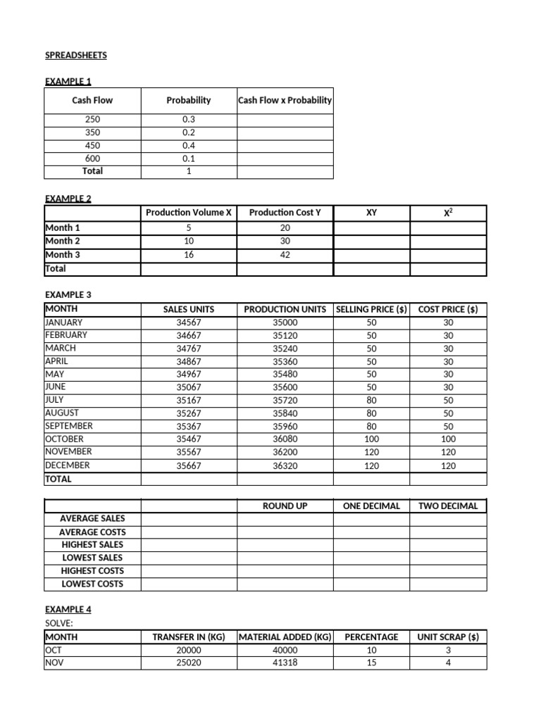 Spreadsheet Exercise (Students) | PDF