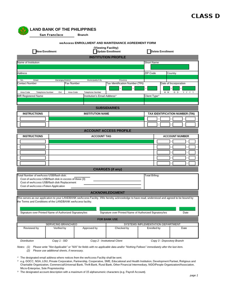 LANDBANK weAccess Enrollment Form | PDF | Automated Teller Machine | Banks