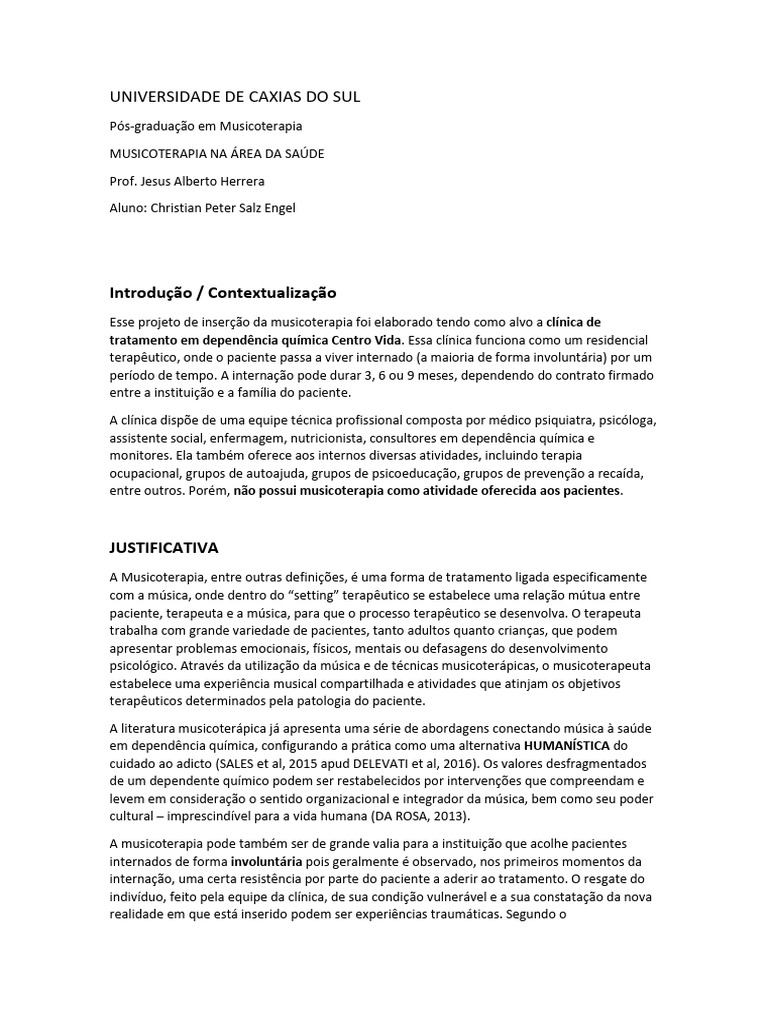 Christian Trabalho Projeto UCS | PDF | Psicologia