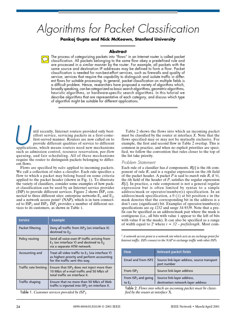 GuptaIN01-Algorithms for Packet Classification | PDF | Computer Network | Router (Computing)