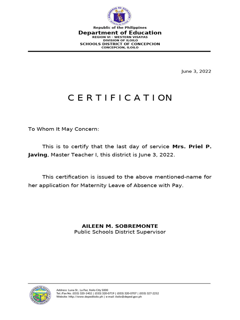 Certification of Service for Teacher | PDF