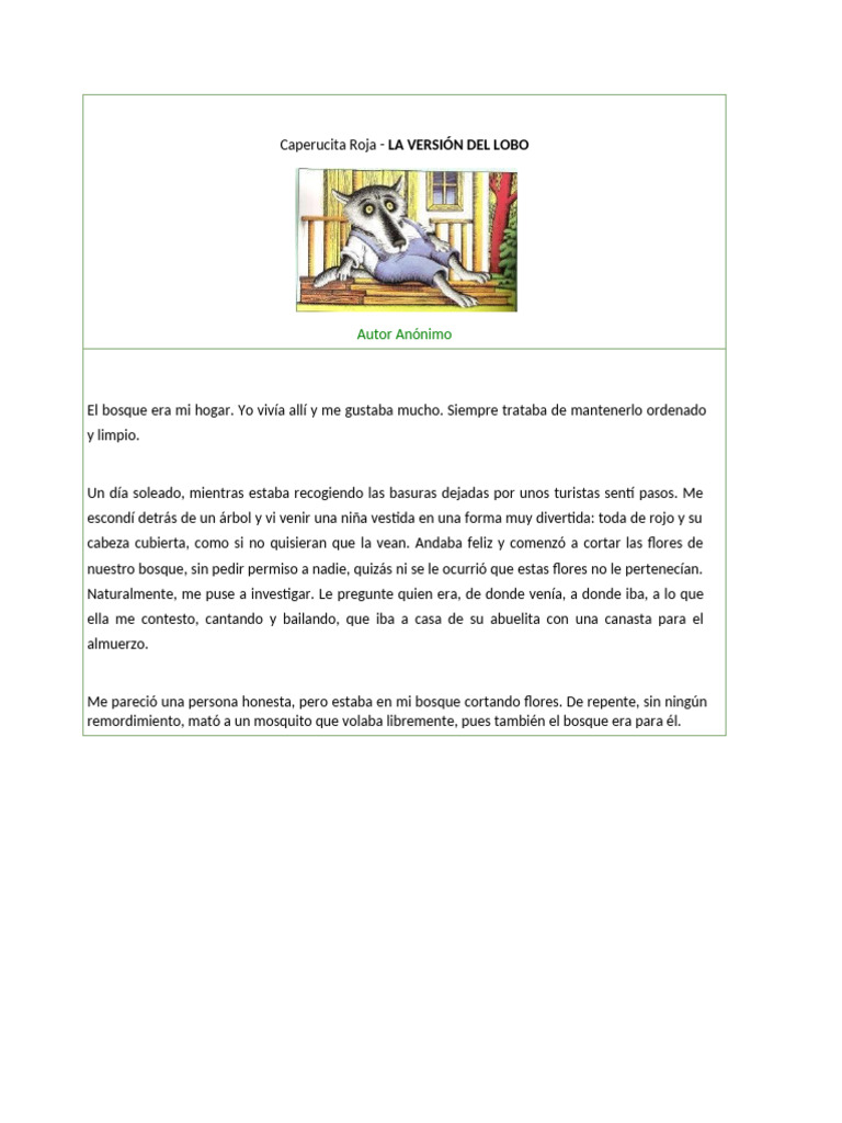 Caperucita Roja Version Del Lobo | PDF | Cuentos | Caperucita Roja
