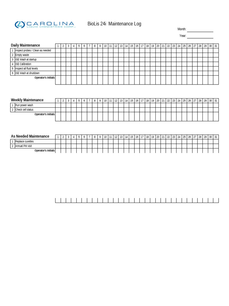 BioLis 24i Maintenance Log | PDF