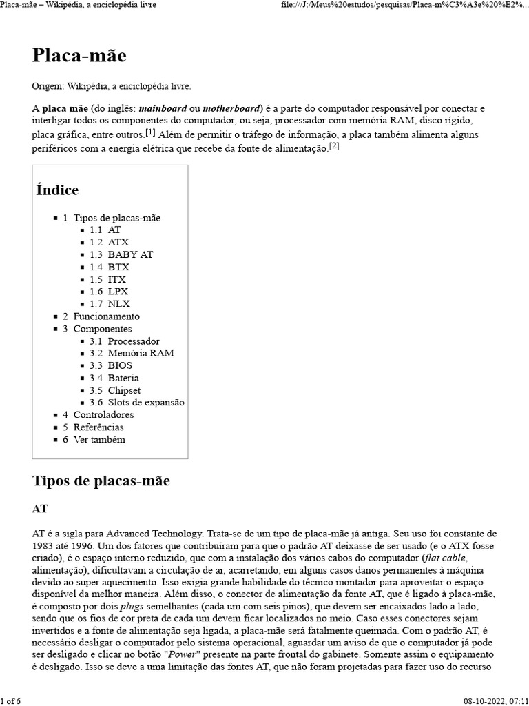Tipos e Componentes da Placa-mãe | PDF | BIOS | Armazenamento de dados ...