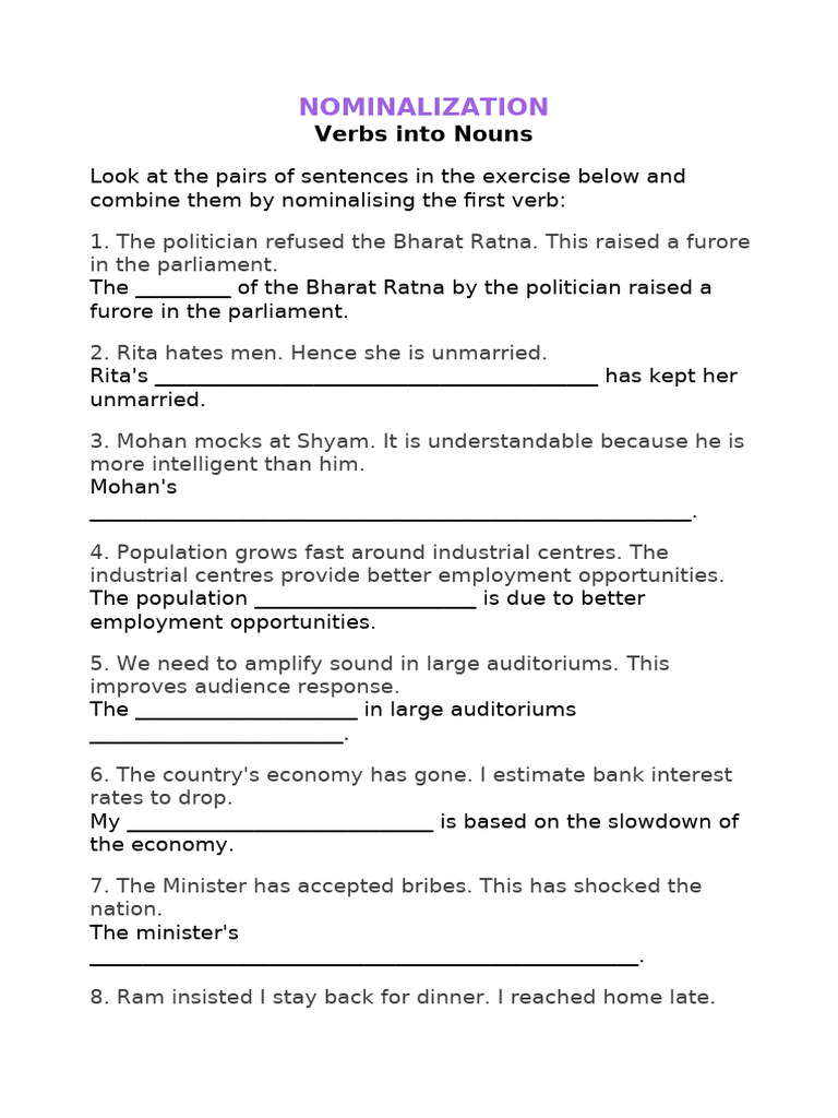 Nominalization (Verbs - Nouns) # 3 | PDF