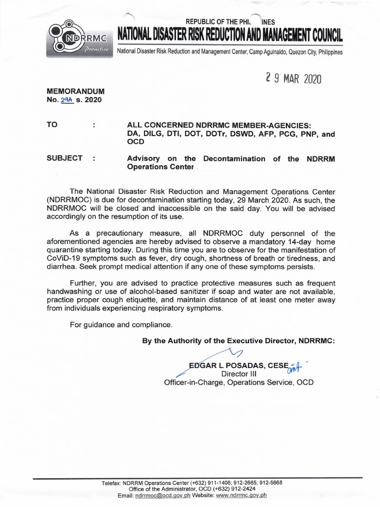 NDRRMC Memo No 29A S 2020 | PDF