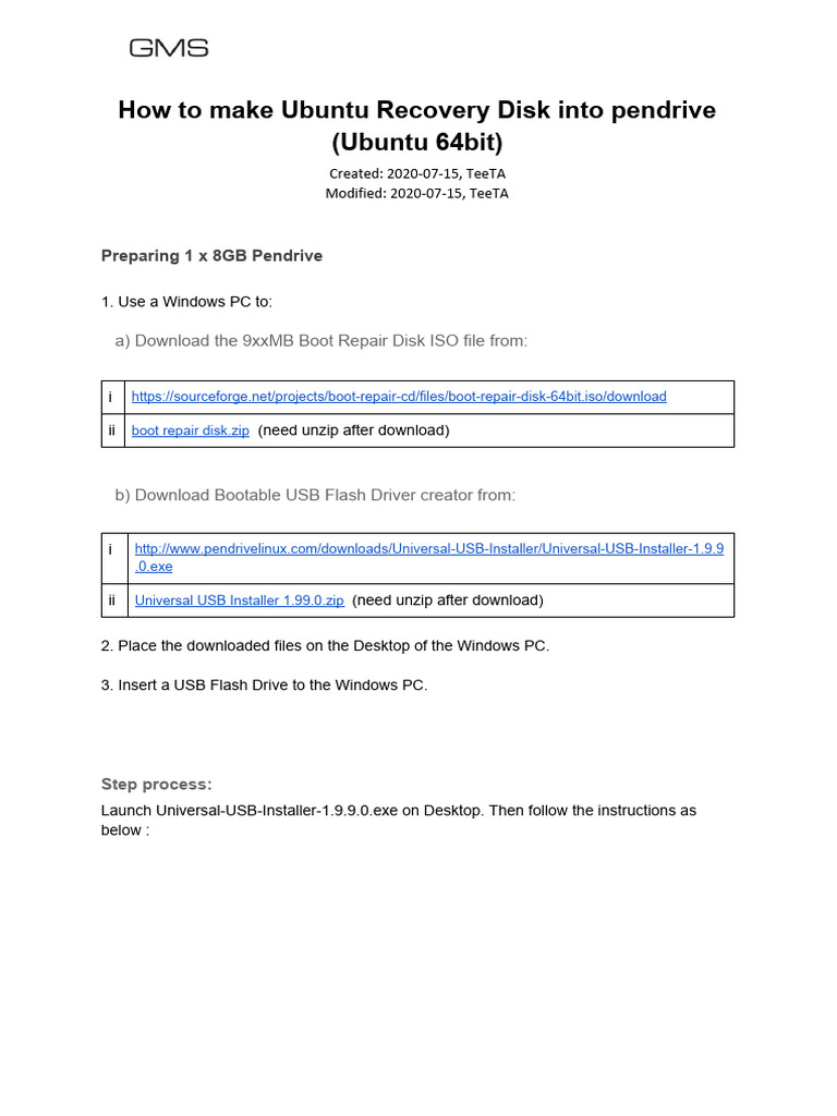 Create Ubuntu Recovery USB Drive | PDF