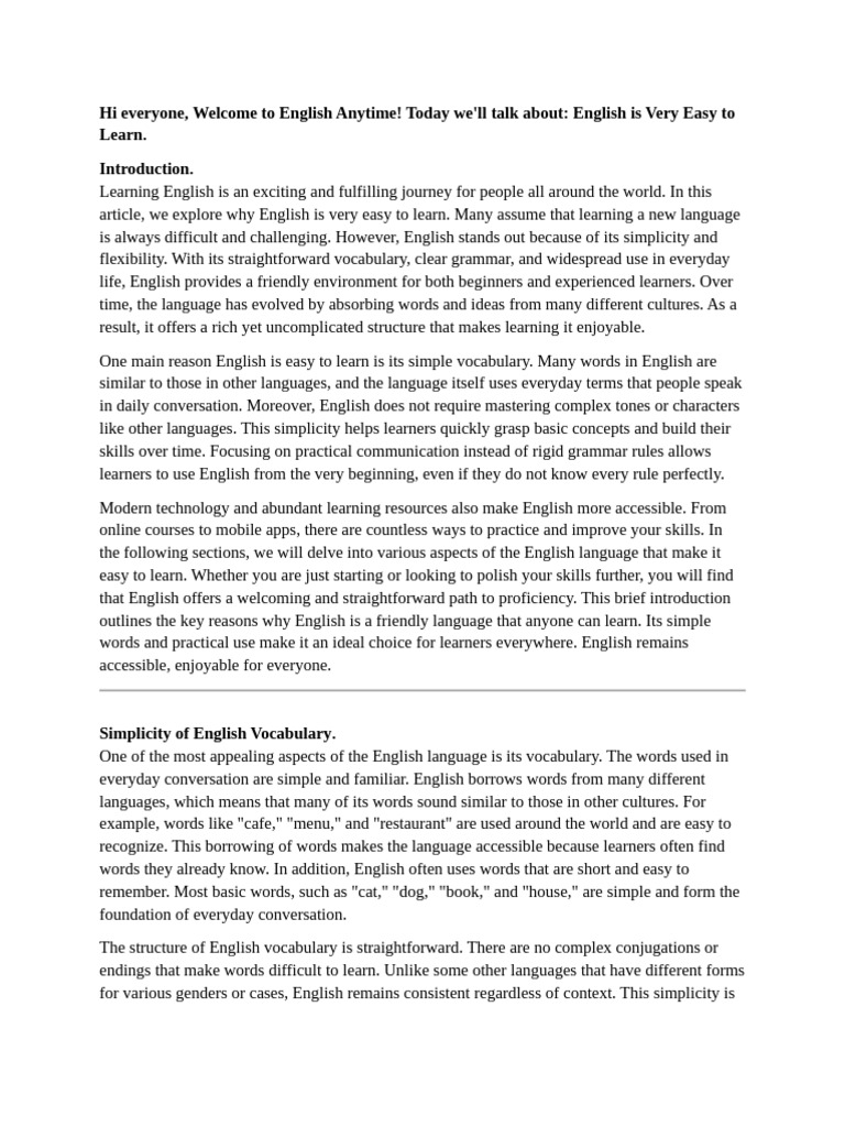 Why English is Easy to Learn | PDF | English Language | Learning