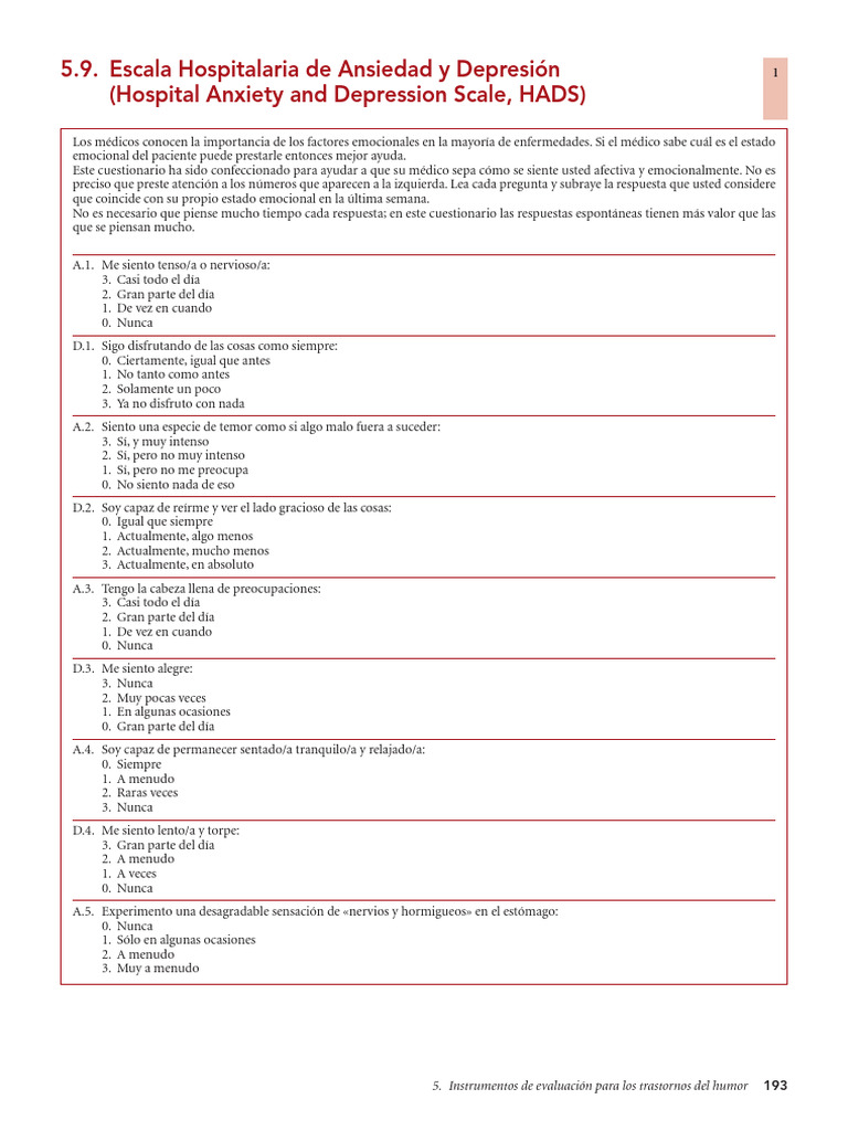 5.9. Escala Hospitalaria de Ansiedad y Depresión (Hospital Anxiety and ...