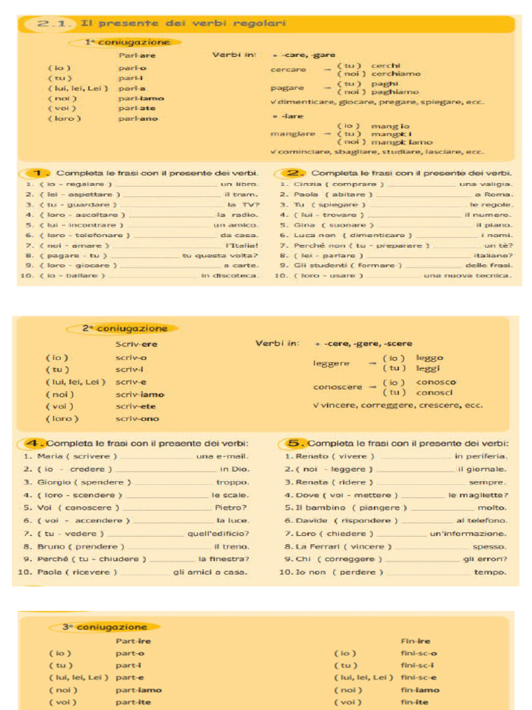 Verbi Tempo Presente - BASICO 1 | PDF