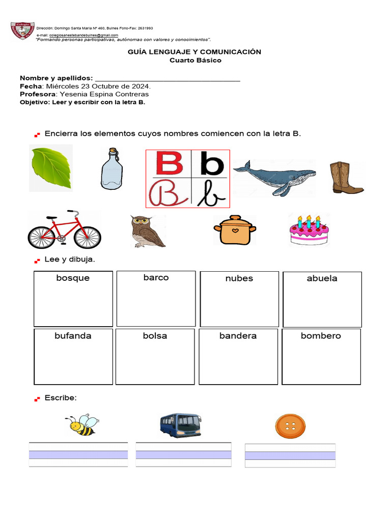 Actividades con la letra B para Primero Básico | PDF