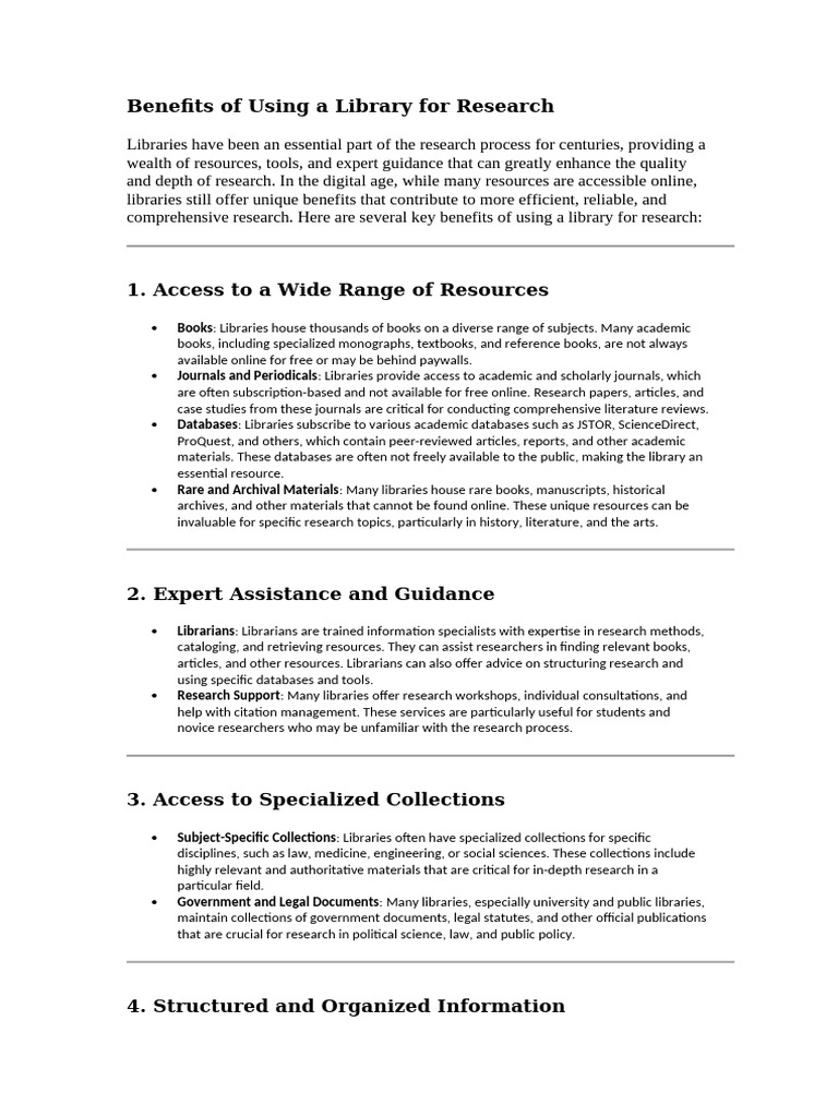 Benefits of Using A Library For Research | PDF | Libraries | Citation