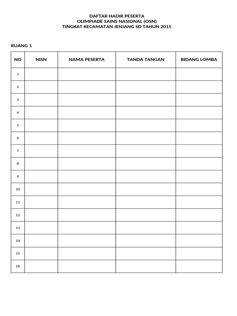 Daftar Hadir Peserta Osn | PDF