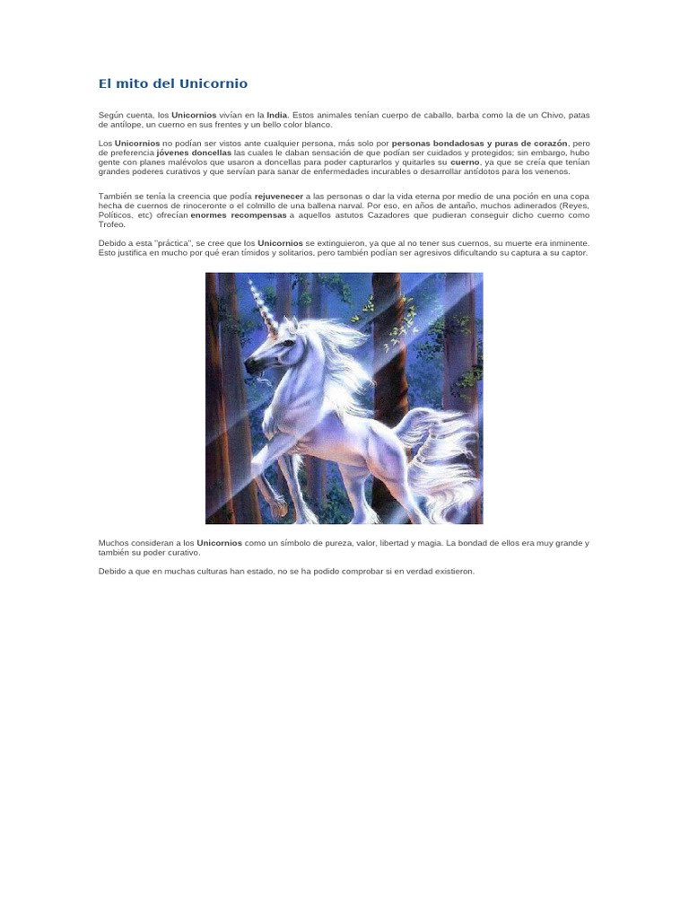 Mito del Unicornio: Historia y Creencias | PDF