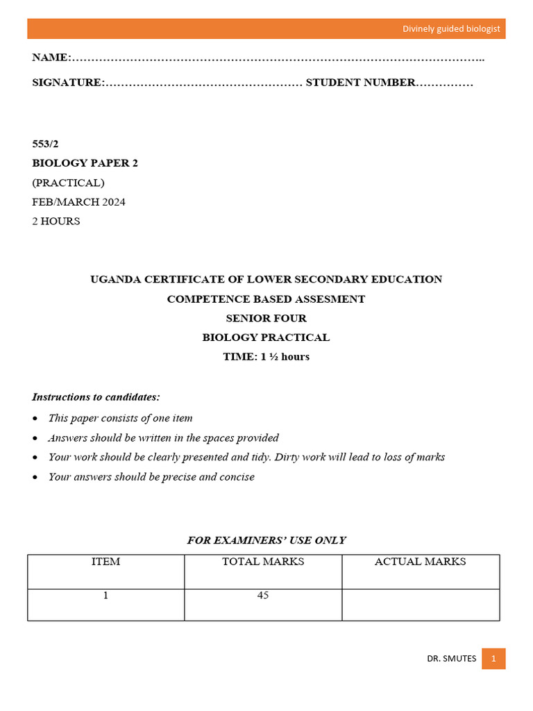 s4 Biology Practical CBC by Smutes. | PDF
