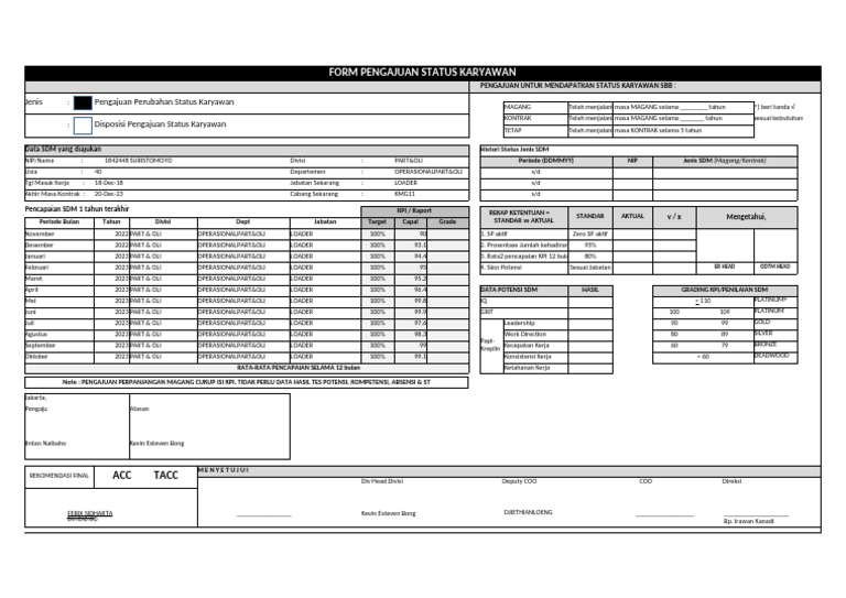 Form Perubahan Status Karyawan (Update Agst 2023) | PDF