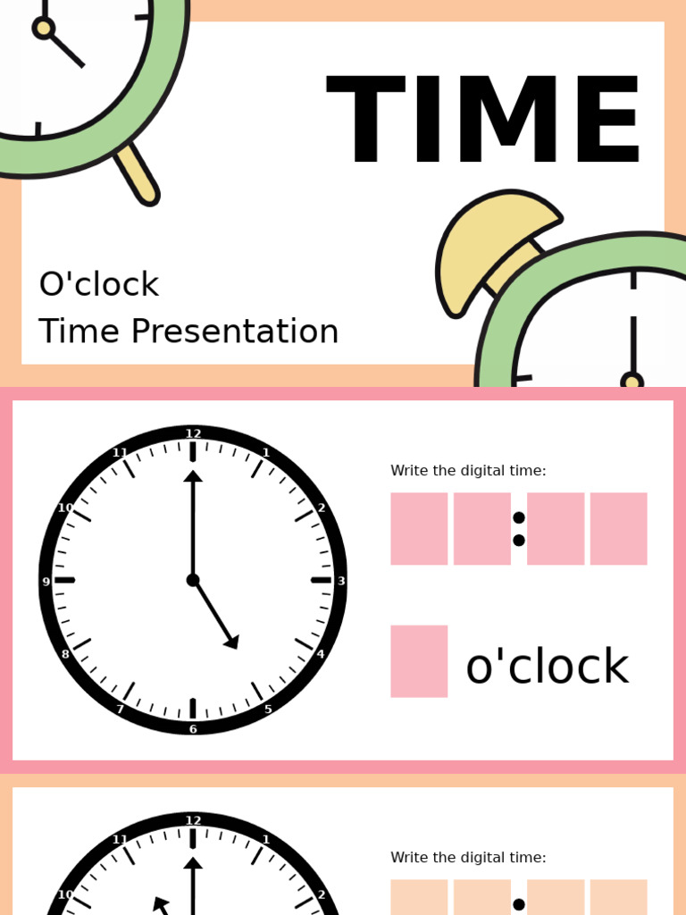 Clock Faces O'Clock Mathematics Time Presentation | PDF