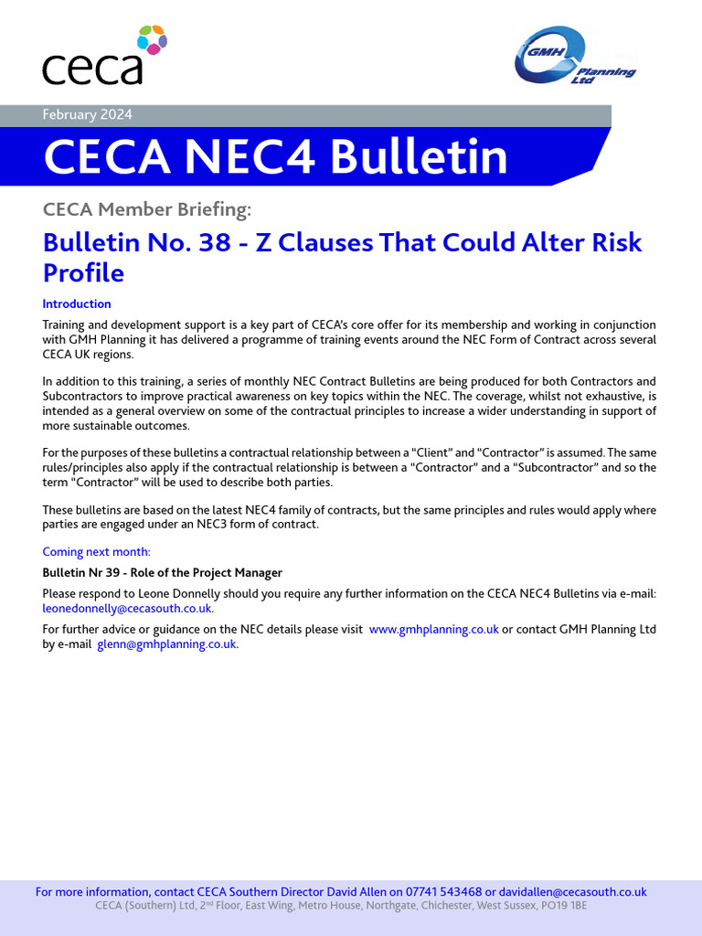 CECA NEC Bulletin No. 38 Z Clauses That Could Alter Risk Profile ...