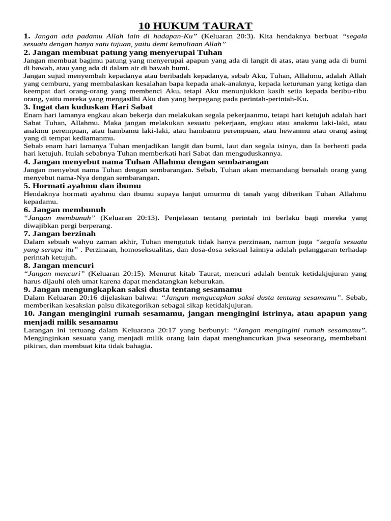 Sepuluh Hukum Taurat dalam Alkitab | PDF