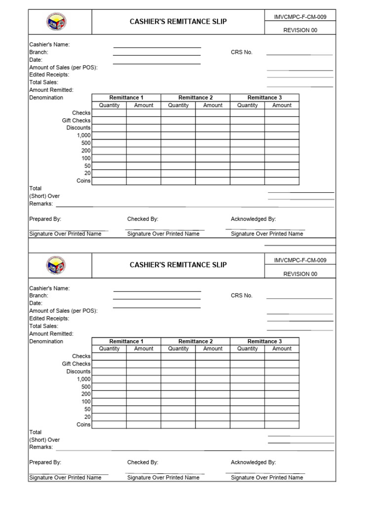 Cashiers Remittance Slip | PDF