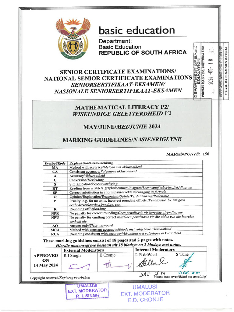Mathematical Literacy P2 May-June 2024 Approved Marking Guideline 2 | PDF