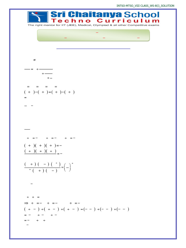 Work Sheet-8 (I) Algebraic Expressions Solution | PDF