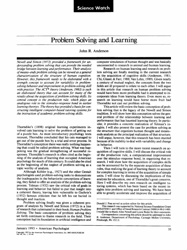 1993 Anderson LearningProblemSolving | PDF | Expert | Memory