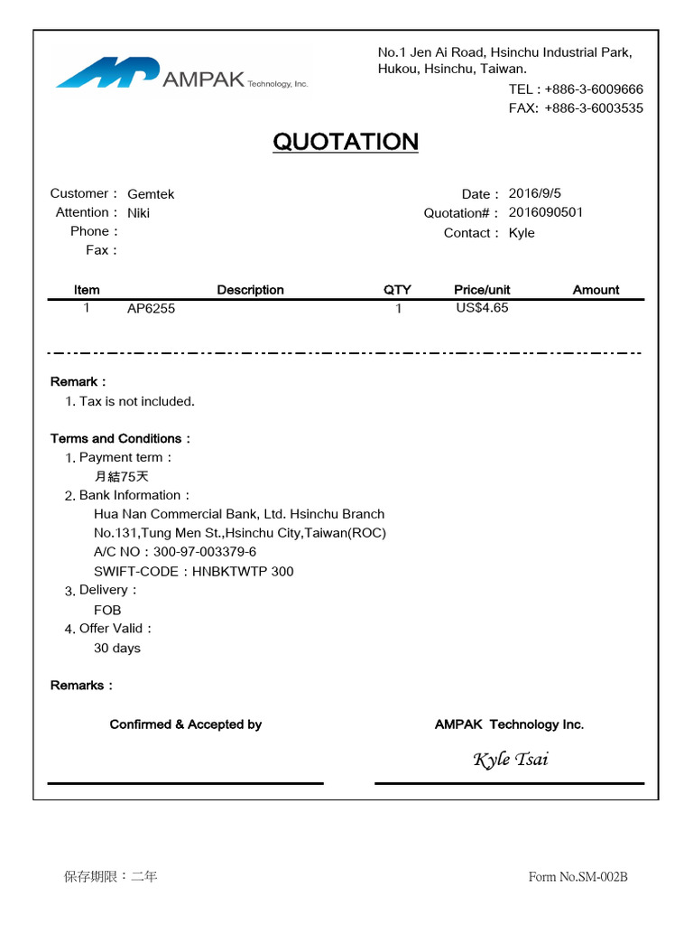 Quotation: Kyle Tsai | PDF