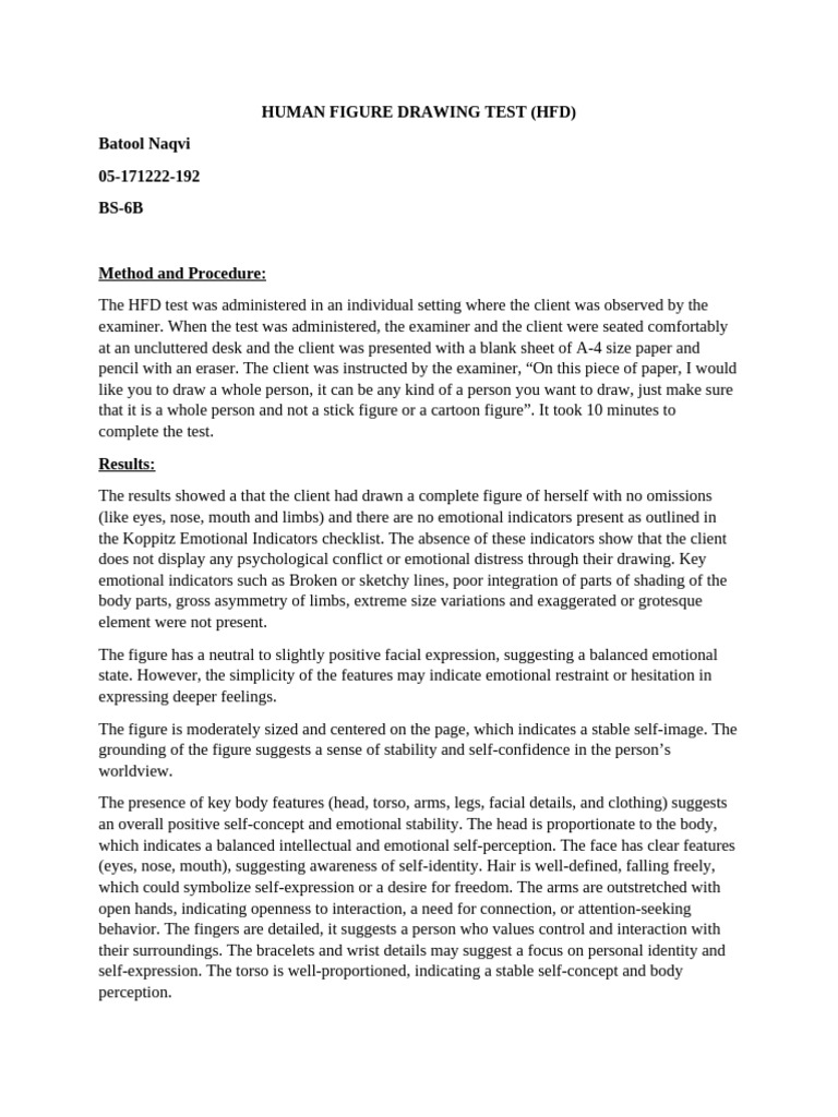 Human Figure Drawing Test | PDF | Self Concept | Extraversion And ...