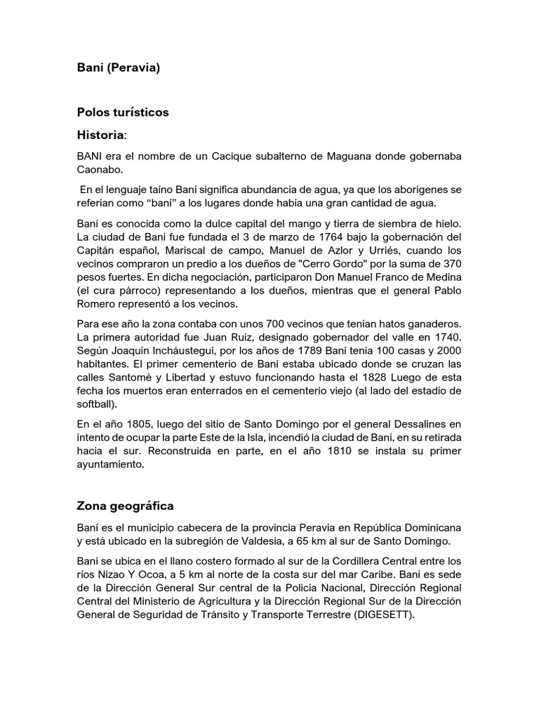 Bani: Historia y Atractivos Turísticos | PDF