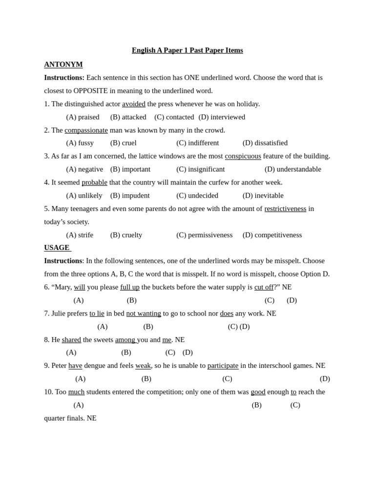 English A Paper 1 Practice | PDF