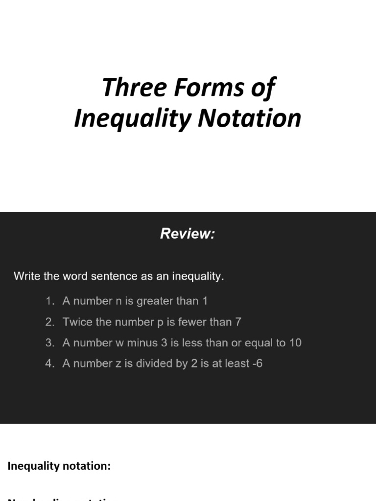 Three Forms of Inequality Notation | PDF