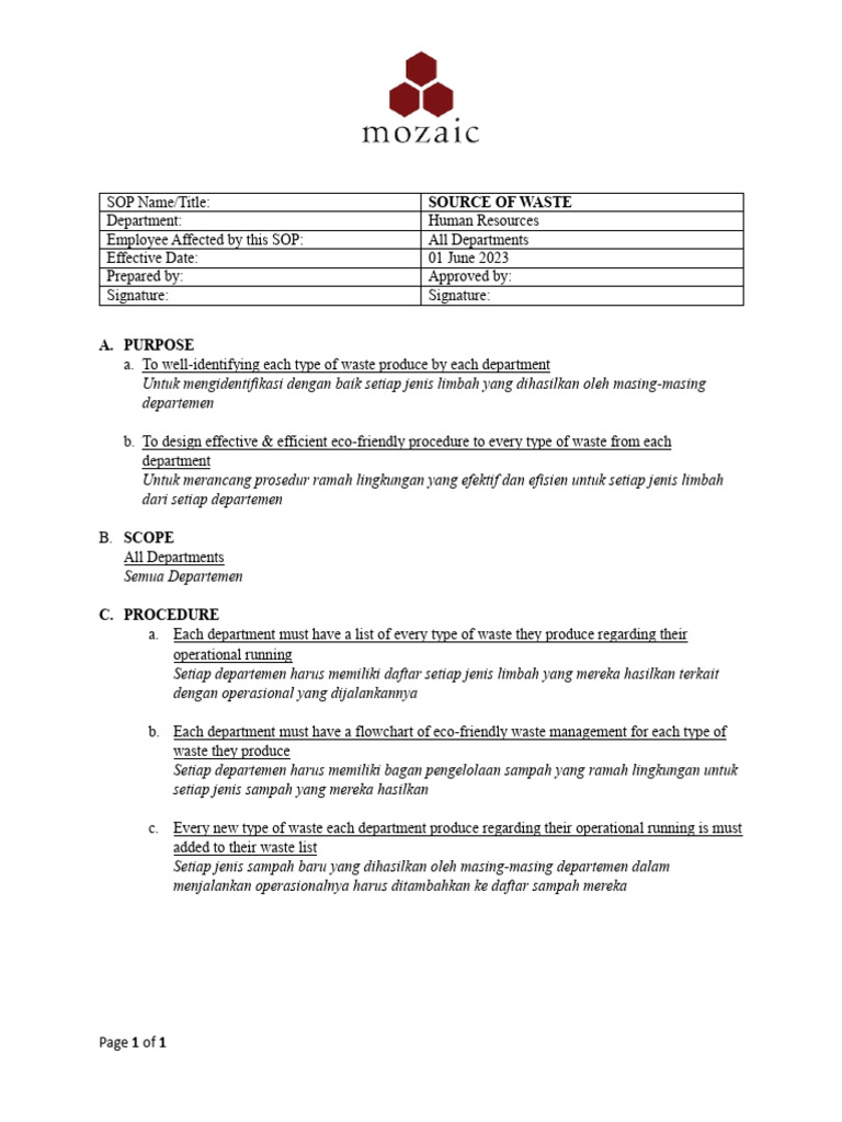 Sop - Source of Waste | PDF