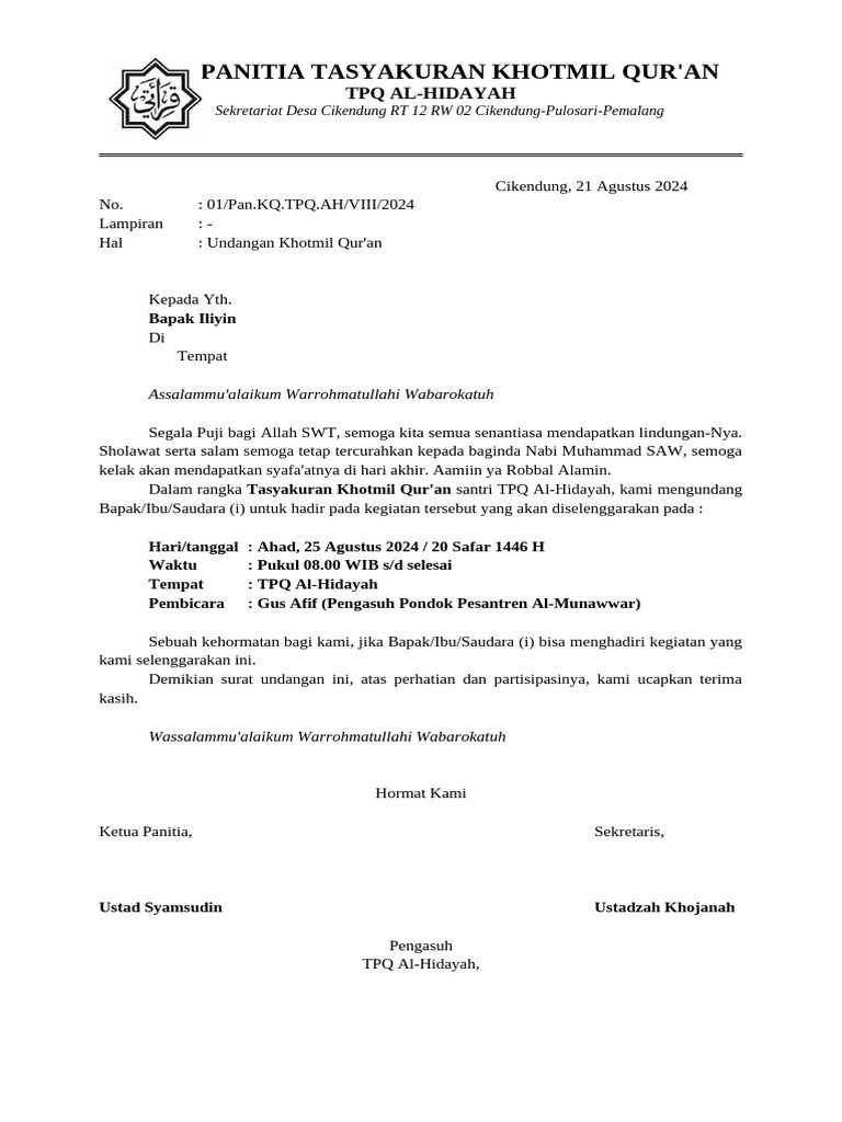 Undangan Khataman TPQ | PDF