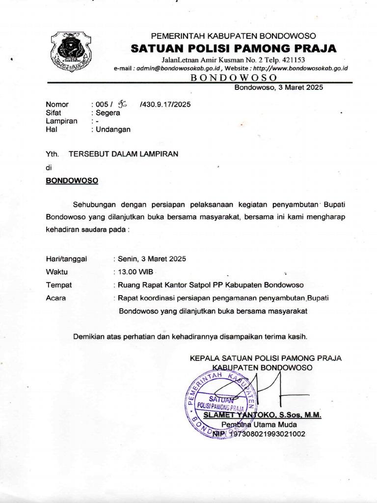 Undangan Rapat - Terlampir | PDF