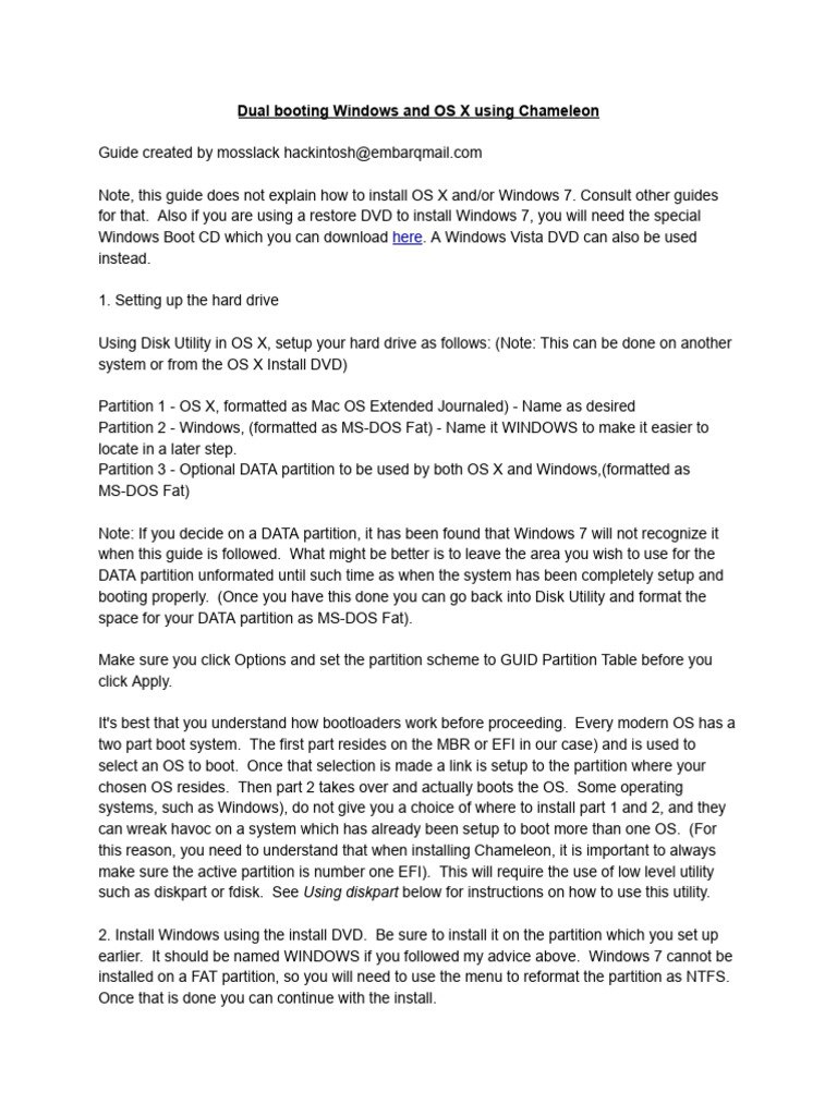 Install Guide - OS X - Windows 7 Dual Boot (On A Single Drive) | PDF | Booting | System Software