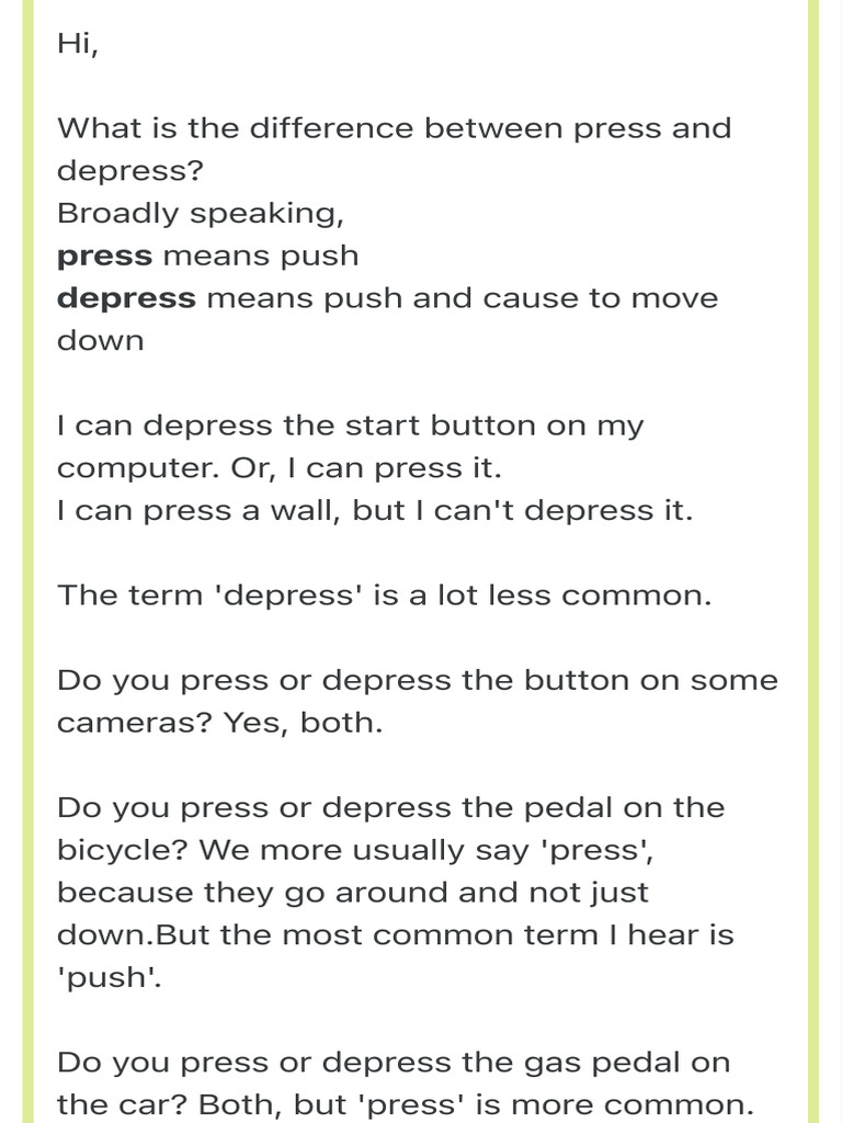 Can You Tell Me Where To Use Press and Depress | PDF
